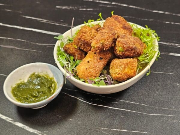 Avocado Matcha Wasabi Nuggets Served With Micro Leaves