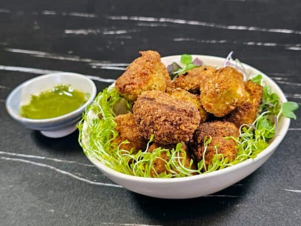 Avocado Matcha Wasabi Nuggets Served With Micro Leaves