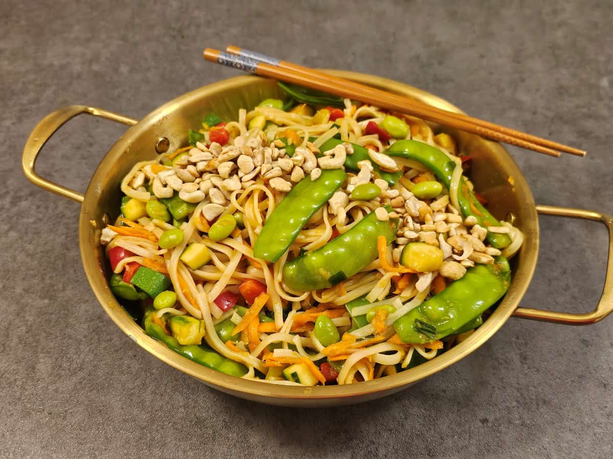Stir-Fried Snow Peas and Veggies with Rice Noodles