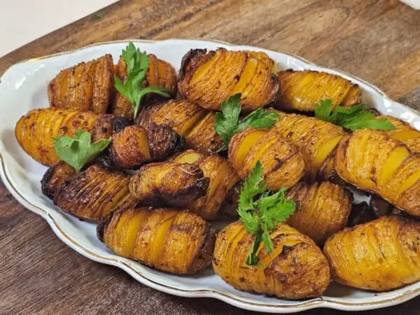 Baby potato fans, crispy on the outside, soft on the inside